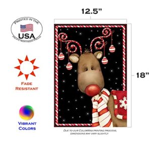 Toland Home Garden 111238 Candy Cane Reindeer Christmas Flag 12x18 Inch Double Sided Christmas Garden Flag for Outdoor House Winter Flag Yard Decoration