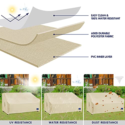 subrtex Patio Furniture Covers Waterproof Outdoor Sofa Cover Bench Covers for Lawn Outside Couch Cover with Air Vent Medium (Beige,64Lx26Wx35H)