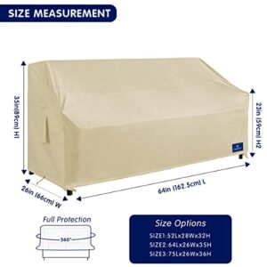 subrtex Patio Furniture Covers Waterproof Outdoor Sofa Cover Bench Covers for Lawn Outside Couch Cover with Air Vent Medium (Beige,64Lx26Wx35H)