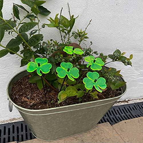 Lucky Shamrocks SunCatcher Garden Decor Ornaments Set of 5 Decorative Garden Stakes 25cm/10'' high Outdoor Yard Accessory Gardeners Gift, Colour:Fluorescent Green