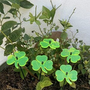 Lucky Shamrocks SunCatcher Garden Decor Ornaments Set of 5 Decorative Garden Stakes 25cm/10'' high Outdoor Yard Accessory Gardeners Gift, Colour:Fluorescent Green