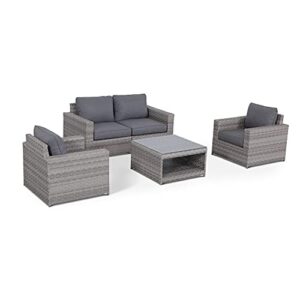 sunhaven resin wicker outdoor patio furniture set – 5 piece conversation sectional premium all weather gray rattan wicker, aluminum frame with deluxe fade resistant olefin cushion (kensington 5 pcs)