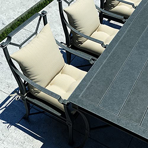 LVTXIII Outdoor Seat Cushions Seasonal Tufted Chair Cushions, Patio Chair Pads for Dining Chairs, Office Armchairs and Garden Furniture Decoration (Round Back, 19”x19”x5”, Stripe Beige, 2 Pack)