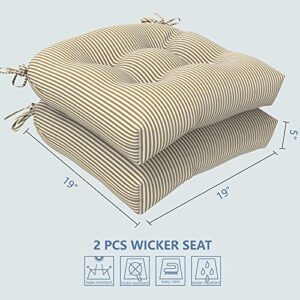 LVTXIII Outdoor Seat Cushions Seasonal Tufted Chair Cushions, Patio Chair Pads for Dining Chairs, Office Armchairs and Garden Furniture Decoration (Round Back, 19”x19”x5”, Stripe Beige, 2 Pack)