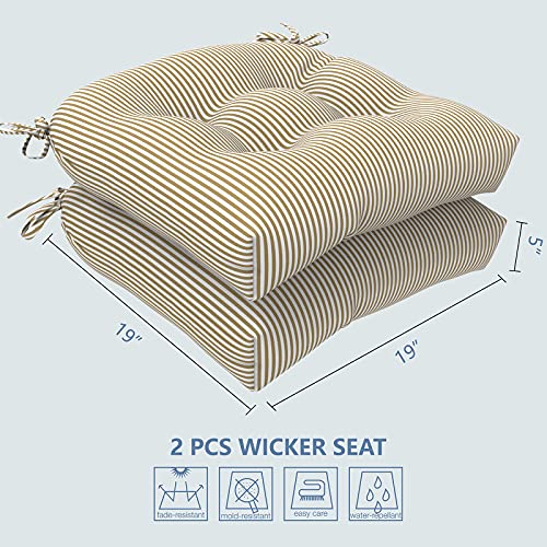 LVTXIII Outdoor Seat Cushions Seasonal Tufted Chair Cushions, Patio Chair Pads for Dining Chairs, Office Armchairs and Garden Furniture Decoration (Round Back, 19”x19”x5”, Stripe Beige, 2 Pack)