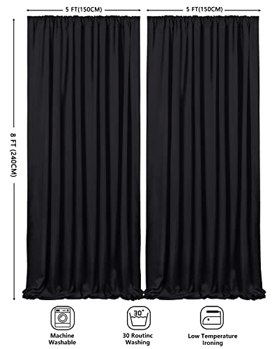 Black Backdrop Curtains Polyester Backdrop for Curtains Black Curtain Fabric 2 Packs 5ftx8ft Polyester Backdrop for Party