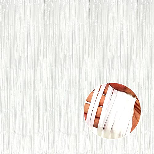 4 Pack Macaron White Foil Fringe Curtain Backdrop, 3.28Ft x 6.56Ft Foil Fringe Streamers Curtains for Party, Photo Booth Props, Birthday, 2022 Graduation Decoration Supplies, macaron milky 2