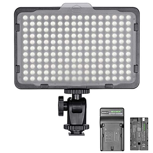 Neewer Dimmable 176 LED Video Light on Camera LED Panel with 2200mAh Li-ion Battery and Charger for Canon, Nikon, Samsung, Olympus and Other Digital SLR Cameras for Photo Studio Video Photography