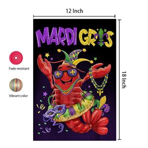 CROWNED BEAUTY Mardi Gras Burlap Garden Flag 12×18 Inch Double Sided Crawfish New Orleans Carnival Celebration Outside Vertical Holiday Yard Decoration