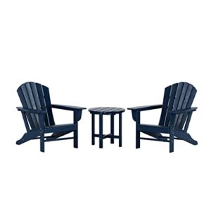 wo outdoor adirondack chair w side table 3-pcs set loungers seats traditional retro outdoor furniture aesthetic for beach, balcony, home, backyard, lawn, patio, pool, deck, garden (navy blue)