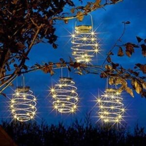 Newzeroin 4 Pack Solar Spiral Lights, Solar Garden Lights Outdoor Decorative Hanging Lights Garden, Patio, Porch, Path, Yard,String L (Without Leaves), Warm White