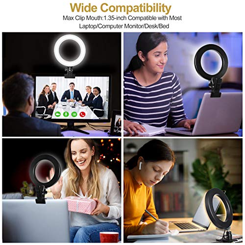 Video Conference Lighting,Zibet 6.3" Clip on Ring Light for Computer Monitor/Laptop/Desk,Remote Working,Zoom Meeting,Selfie, Live Streaming,Makeup,Photography,Reading,YouTube/Tiktok