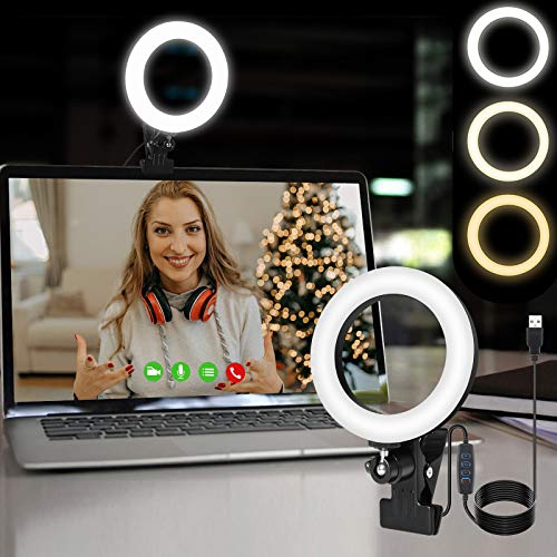 Video Conference Lighting,Zibet 6.3" Clip on Ring Light for Computer Monitor/Laptop/Desk,Remote Working,Zoom Meeting,Selfie, Live Streaming,Makeup,Photography,Reading,YouTube/Tiktok