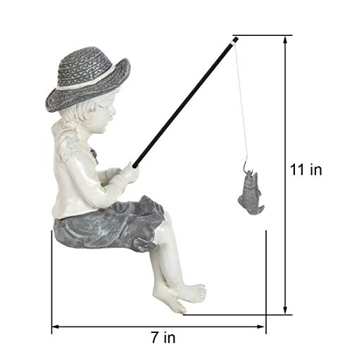 Lily's Home Fishing Little Girl Garden Statue Sitting Outdoor Yard Figurine 11 Inch