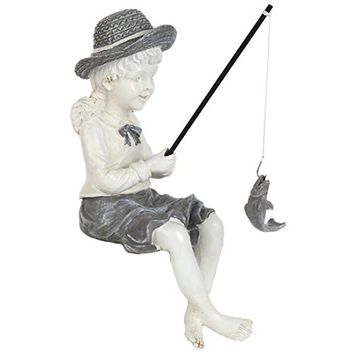 Lily's Home Fishing Little Girl Garden Statue Sitting Outdoor Yard Figurine 11 Inch