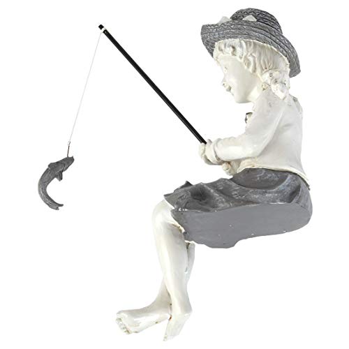 Lily's Home Fishing Little Girl Garden Statue Sitting Outdoor Yard Figurine 11 Inch