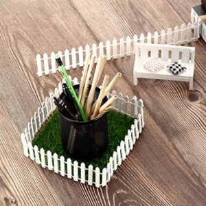 BBTO 5 Pcs Garden Decoration Set, 3 Pcs 40 Inch White Miniature Garden Fence and 2Pcs 6 x 6 Inch Artificial Garden Grass for Miniature Garden DIY Decoration