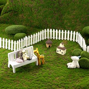 BBTO 5 Pcs Garden Decoration Set, 3 Pcs 40 Inch White Miniature Garden Fence and 2Pcs 6 x 6 Inch Artificial Garden Grass for Miniature Garden DIY Decoration