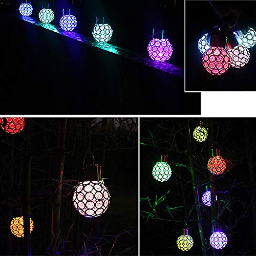 Nuxn 2 pcs Solar Hanging Ball Lights Crackle Globe Lights 7 Colour Changing Solar Powered LED Garden Decoration Lights Waterproof Solar Outdoor Lights for Parties Decorations, Christmas