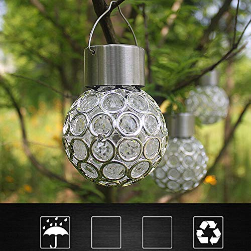 Nuxn 2 pcs Solar Hanging Ball Lights Crackle Globe Lights 7 Colour Changing Solar Powered LED Garden Decoration Lights Waterproof Solar Outdoor Lights for Parties Decorations, Christmas