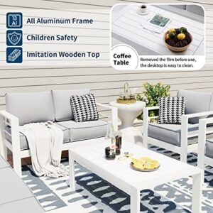 UDPATIO Oversized Aluminum Patio Furniture Set, Modern Metal Outdoor Patio Conversation Sets, Patio Sectional Sofa w/ 5 Inch Cushion Coffee Table for Poolside, Deck, White (Include 4 Sofa Covers)