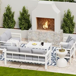 UDPATIO Oversized Aluminum Patio Furniture Set, Modern Metal Outdoor Patio Conversation Sets, Patio Sectional Sofa w/ 5 Inch Cushion Coffee Table for Poolside, Deck, White (Include 4 Sofa Covers)