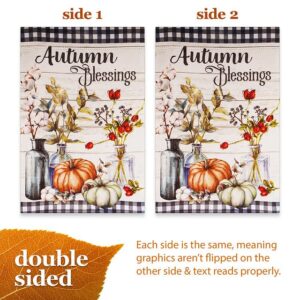 G128 Garden Flag Fall Decoration Autumn Blessings Pumpkins and Flower Vases 12"x18"