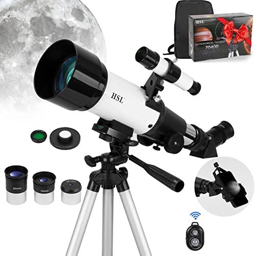 HSL Telescope for Adults & Kids, 70mm Aperture 400mm Focal Length Refractor Telescope for Astronomy Beginners(20x-100x) - Travel Telescopes with Carry Bag and Adapter(White)