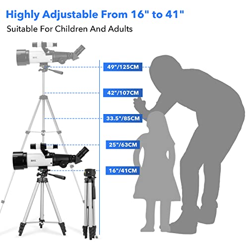 HSL Telescope for Adults & Kids, 70mm Aperture 400mm Focal Length Refractor Telescope for Astronomy Beginners(20x-100x) - Travel Telescopes with Carry Bag and Adapter(White)