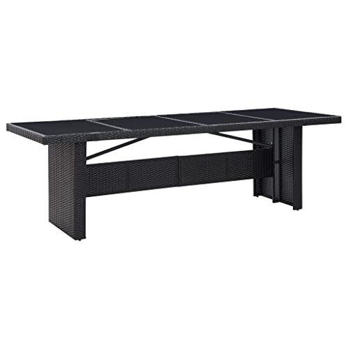 KTHLBRH Patio Table,Outdoor Patio Table - Outside Dining Furniture for Deck, Porch, Balcony, Garden, Backyard and Lawn Black 94.5"x35.4"x29.1" Poly Rattan and Glass