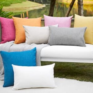 WAYIMPRESS Outdoor Pillow Covers for Patio Furniture Waterproof Pillow Covers Square Garden Cushion Farmhouse Linen Throw Pillow Covers Shell for Patio Tent Couch (18×18 Inch, Rose Red)