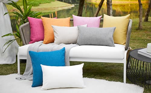 WAYIMPRESS Outdoor Pillow Covers for Patio Furniture Waterproof Pillow Covers Square Garden Cushion Farmhouse Linen Throw Pillow Covers Shell for Patio Tent Couch (18×18 Inch, Rose Red)