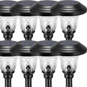 ufond 8 pack solar pathway lights outdoor，waterproof solar garden lights, glass stainless steel solar decor lamp,landscape path lights for yard patio driveway sidewalk, (cool white)