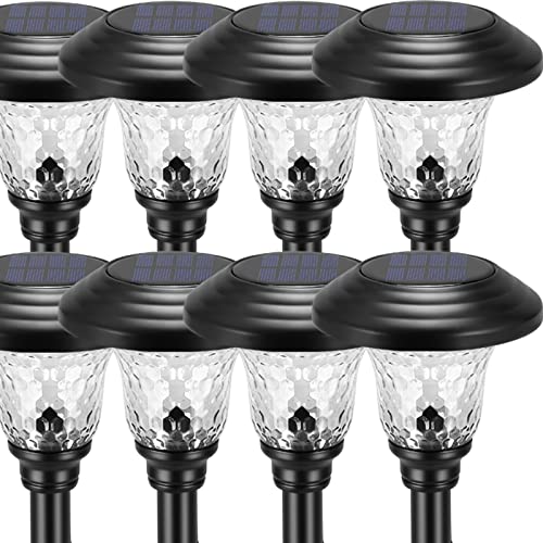 UFOND 8 Pack Solar Pathway Lights Outdoor，Waterproof Solar Garden Lights, Glass Stainless Steel Solar Decor Lamp,Landscape Path Lights for Yard Patio Driveway Sidewalk, (Cool White)