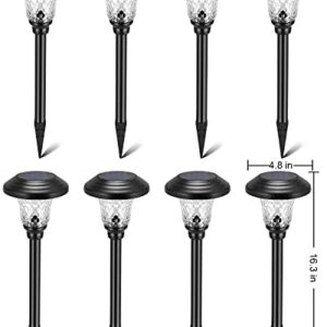 UFOND 8 Pack Solar Pathway Lights Outdoor，Waterproof Solar Garden Lights, Glass Stainless Steel Solar Decor Lamp,Landscape Path Lights for Yard Patio Driveway Sidewalk, (Cool White)