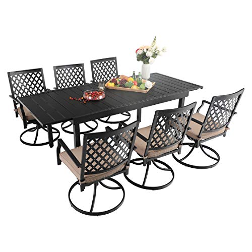 Sophia & William Patio Dining Set 7 Pieces Outdoor Metal Furniture Set, 6 x Patio Dining Swivel Chairs with 1 Expandable 6-8 Person Table for Lawn Garden