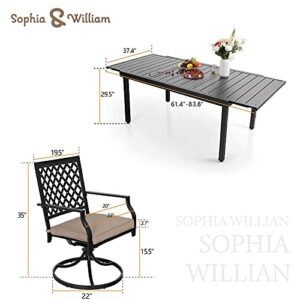 Sophia & William Patio Dining Set 7 Pieces Outdoor Metal Furniture Set, 6 x Patio Dining Swivel Chairs with 1 Expandable 6-8 Person Table for Lawn Garden