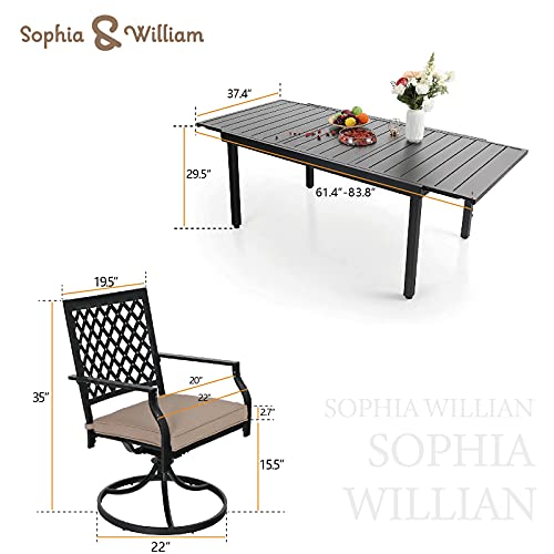 Sophia & William Patio Dining Set 7 Pieces Outdoor Metal Furniture Set, 6 x Patio Dining Swivel Chairs with 1 Expandable 6-8 Person Table for Lawn Garden