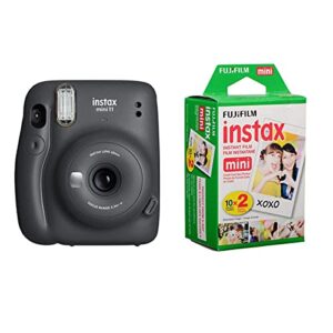 fujifilm instax mini 11 instant film camera, charcoal gray – with slinger instax mini 11 accessory kit, 2x fuji instax mini i nstant daylight film twin pack, 20 exposures