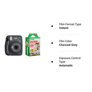 Fujifilm Instax Mini 11 Instant Film Camera, Charcoal Gray - with Slinger Instax Mini 11 Accessory Kit, 2X Fuji instax Mini I nstant Daylight Film Twin Pack, 20 Exposures