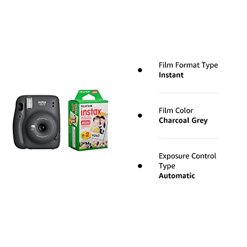 Fujifilm Instax Mini 11 Instant Film Camera, Charcoal Gray - with Slinger Instax Mini 11 Accessory Kit, 2X Fuji instax Mini I nstant Daylight Film Twin Pack, 20 Exposures