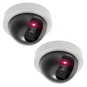 wali dummy fake security cctv dome camera with flashing red led light with security alert sticker decals (sdw-2), 2 packs, white