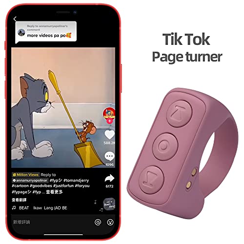 TikTok Remote Control Kindle App Page Turner, Bluetooth Camera Video Recording Remote, TIK Tok Scrolling Ring for iPhone, iPad, iOS, Android (D01 Pro Upgrade)