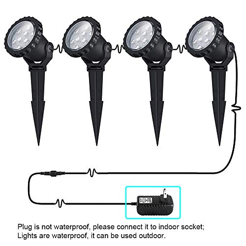 12W LED landscape light Outdoor Landscape Spotlights with Spike Stand 12V Low Voltage landscape lighting, IP66 Waterproof Garden Yard Trees Flags Pathway Lights Warm White(800LM, 3000K), 4pack,UL Plug