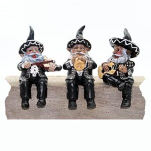 john bernard & company mariachi band shelf sitter gnomes statue set of 3, 6 inches h, includes guitarist, violinist, trumpet player, funny home or garden décor…. la fiesta collection