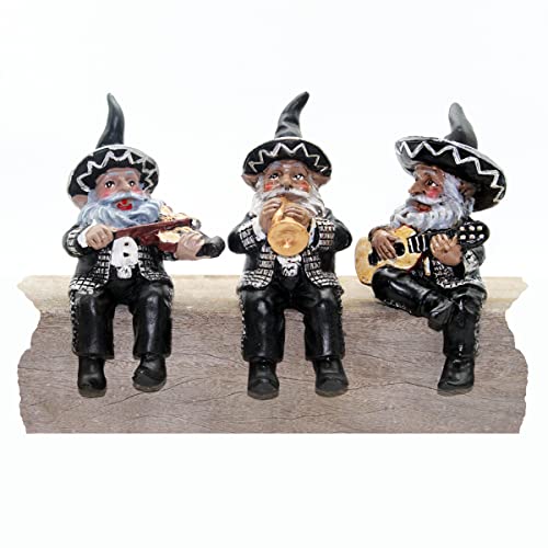 John Bernard & Company Mariachi Band Shelf Sitter Gnomes Statue Set of 3, 6 inches H, Includes Guitarist, Violinist, Trumpet Player, Funny Home or Garden Décor…. La Fiesta Collection