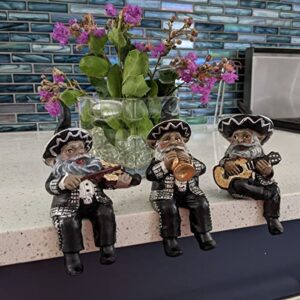 John Bernard & Company Mariachi Band Shelf Sitter Gnomes Statue Set of 3, 6 inches H, Includes Guitarist, Violinist, Trumpet Player, Funny Home or Garden Décor…. La Fiesta Collection