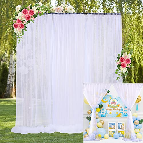 White Backdrop Curtains for Parties Sheer Tulle Backdrop Curtain for Wedding Birthday Party Ceremony Photo Backdrop Curtain for Home Decoration 10'W x8'H