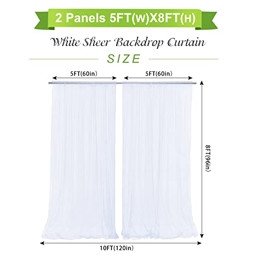 White Backdrop Curtains for Parties Sheer Tulle Backdrop Curtain for Wedding Birthday Party Ceremony Photo Backdrop Curtain for Home Decoration 10'W x8'H