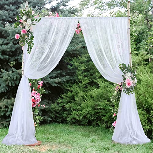 White Backdrop Curtains for Parties Sheer Tulle Backdrop Curtain for Wedding Birthday Party Ceremony Photo Backdrop Curtain for Home Decoration 10'W x8'H